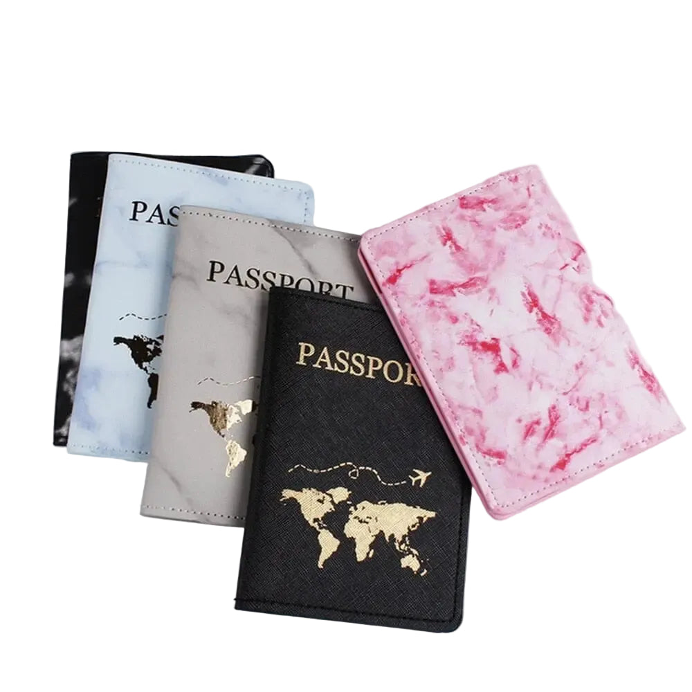 Étui Passeport Carte du Monde Marbre & Voyage Paisible